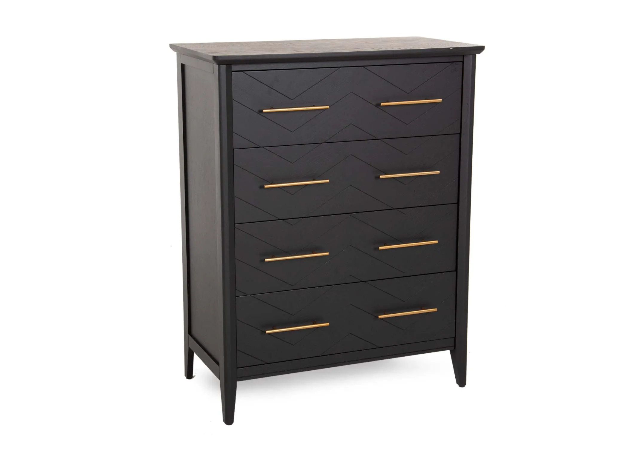 4 Drawer Black Oak Pine Chest Chevron