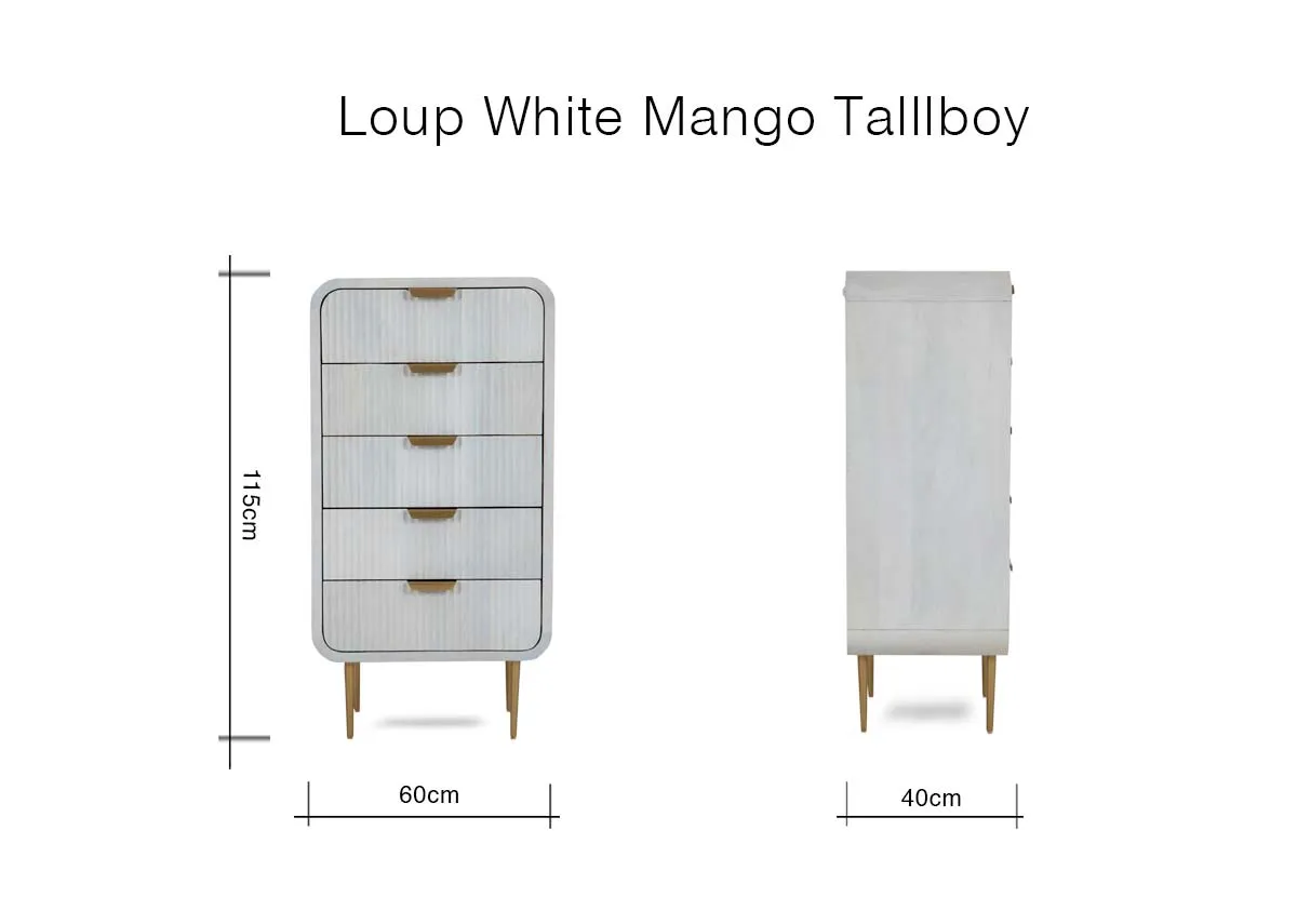 5 Drawer White Mango Tallboy - Loup - EZ Living Furniture