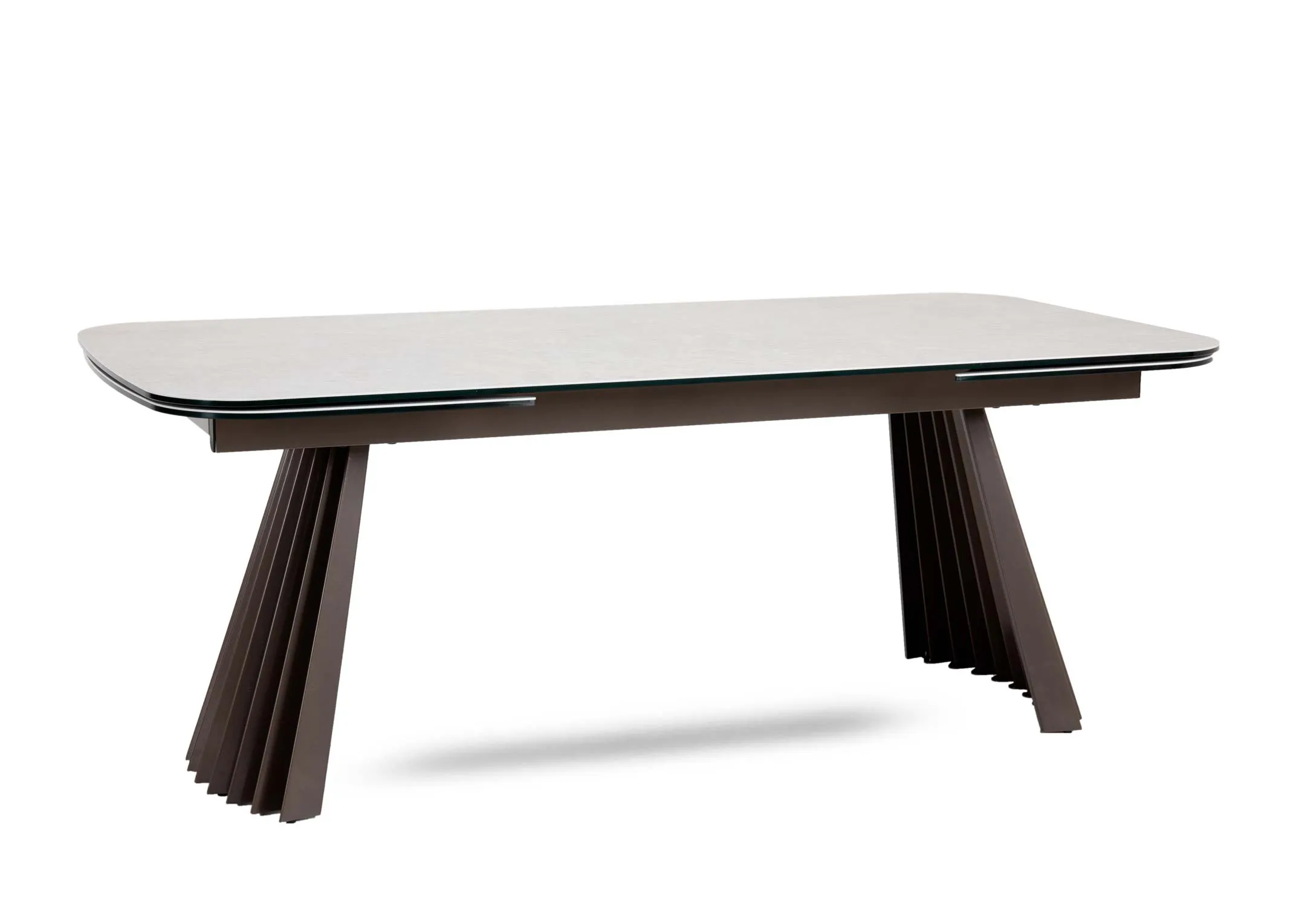 Beige Ceramic Metal Double Extendable Dining Table Fulton