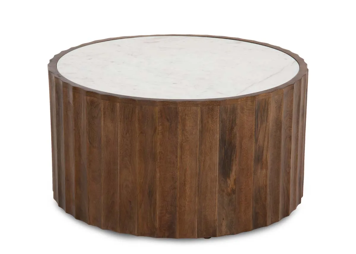 Round Mango & Marble Top Coffee Table - Adele - EZ Living Furniture