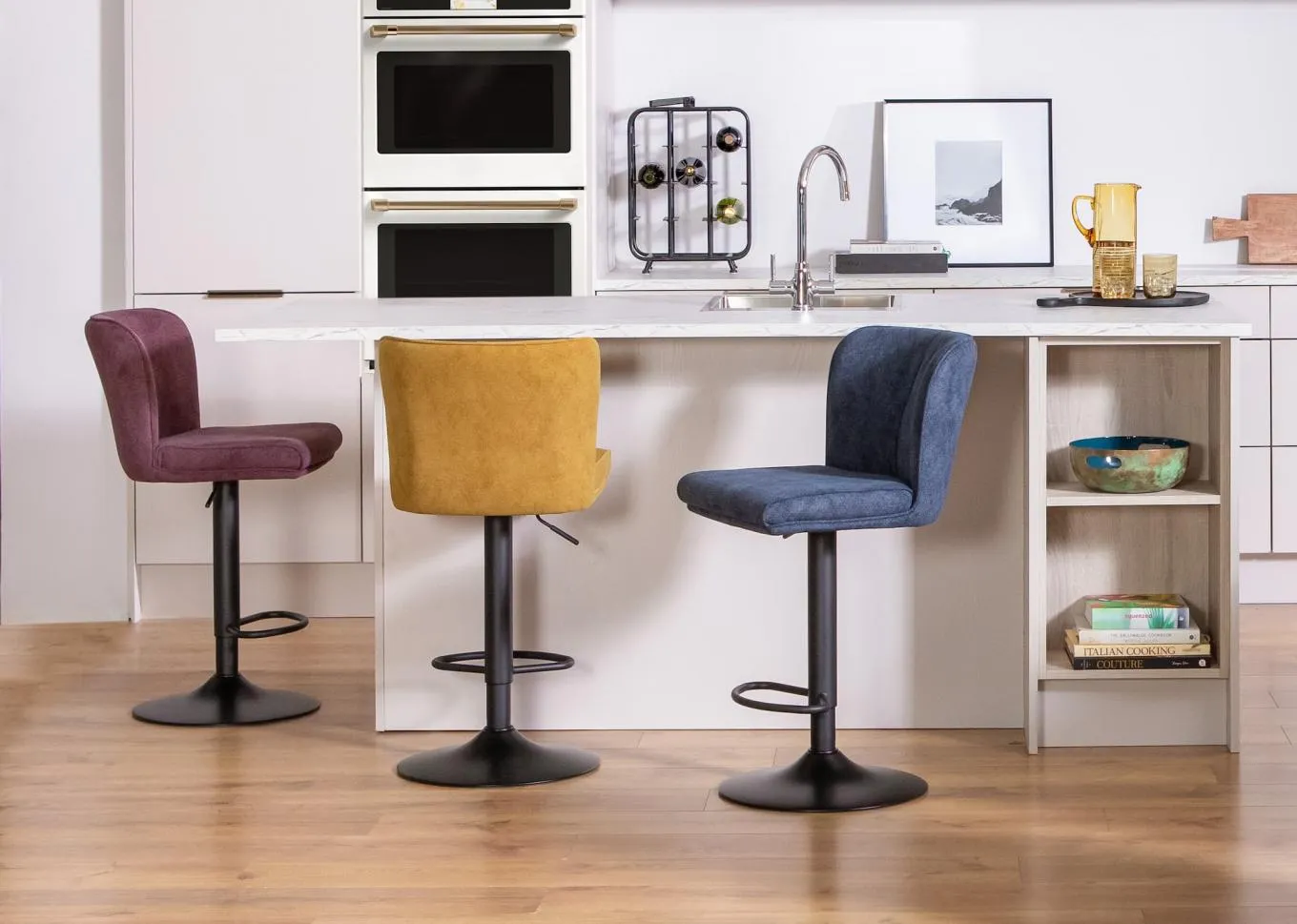 Dark Purple Fabric Swivel Bar Stool - Maple - EZ Living Furniture